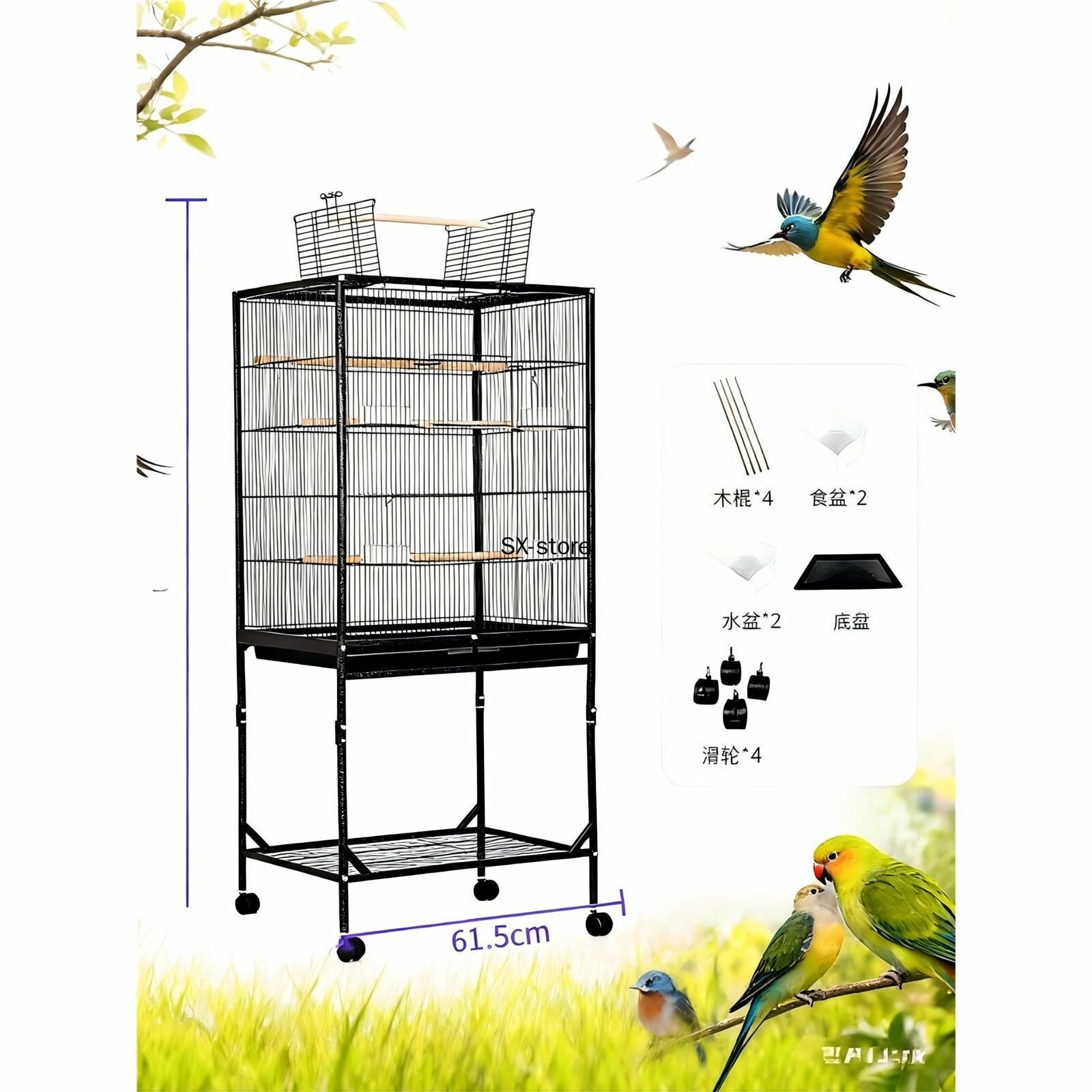 Клетка для больших попугаев Большая клетка для птиц, 61*43*125 см