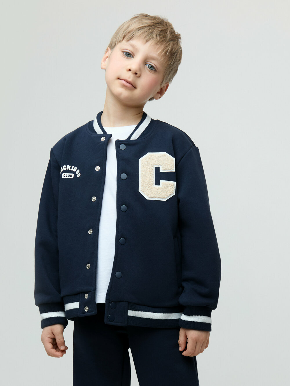 Бомбер трикотажный детский бомбер на кнопках, хлопок