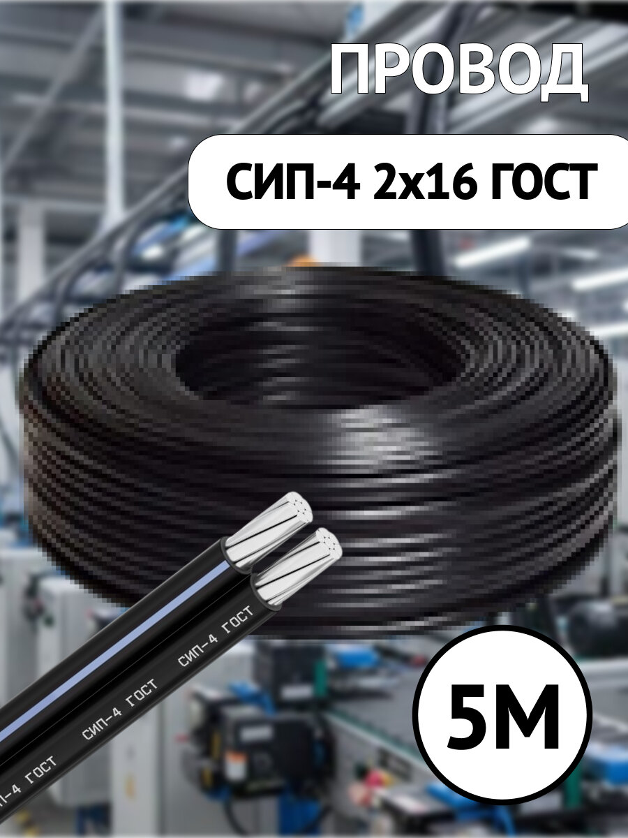 Провод самонесущий изолированный СИП-4 2x16 мм² двухжильный ГОСТ алюминий 5м чёрный