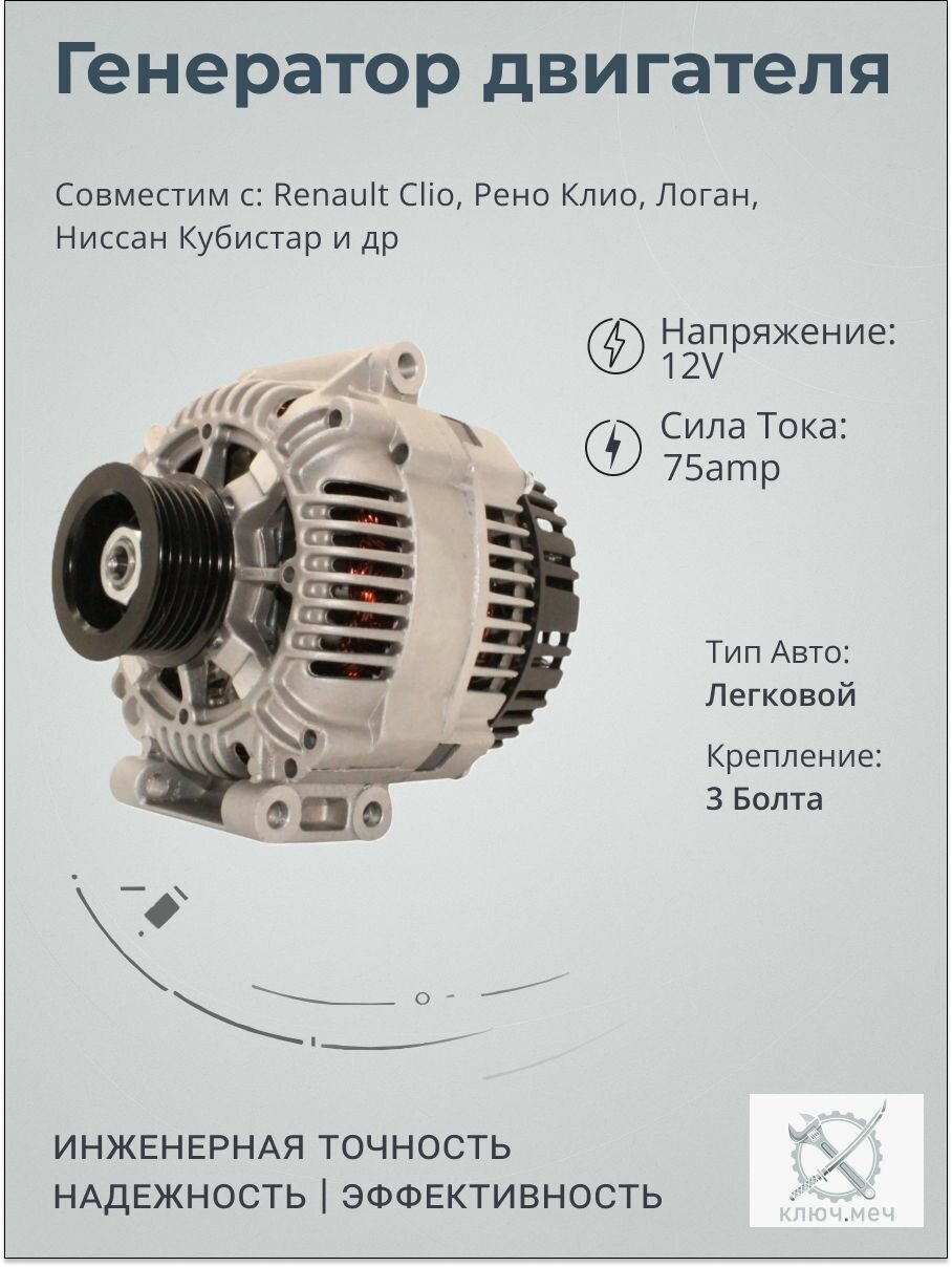 Генератор Renault Clio, Рено Клио, Логан, Ниссан Кубистар
