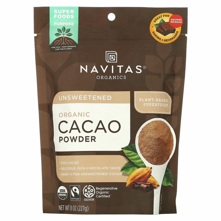 Navitas Organics, Органический какао-порошок без сахара, Organic Cacao Powder, 227 г
