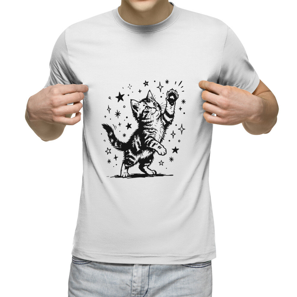 Мужская футболка «прикольный с котиком y2k с звездочками» (белый, 3XL)