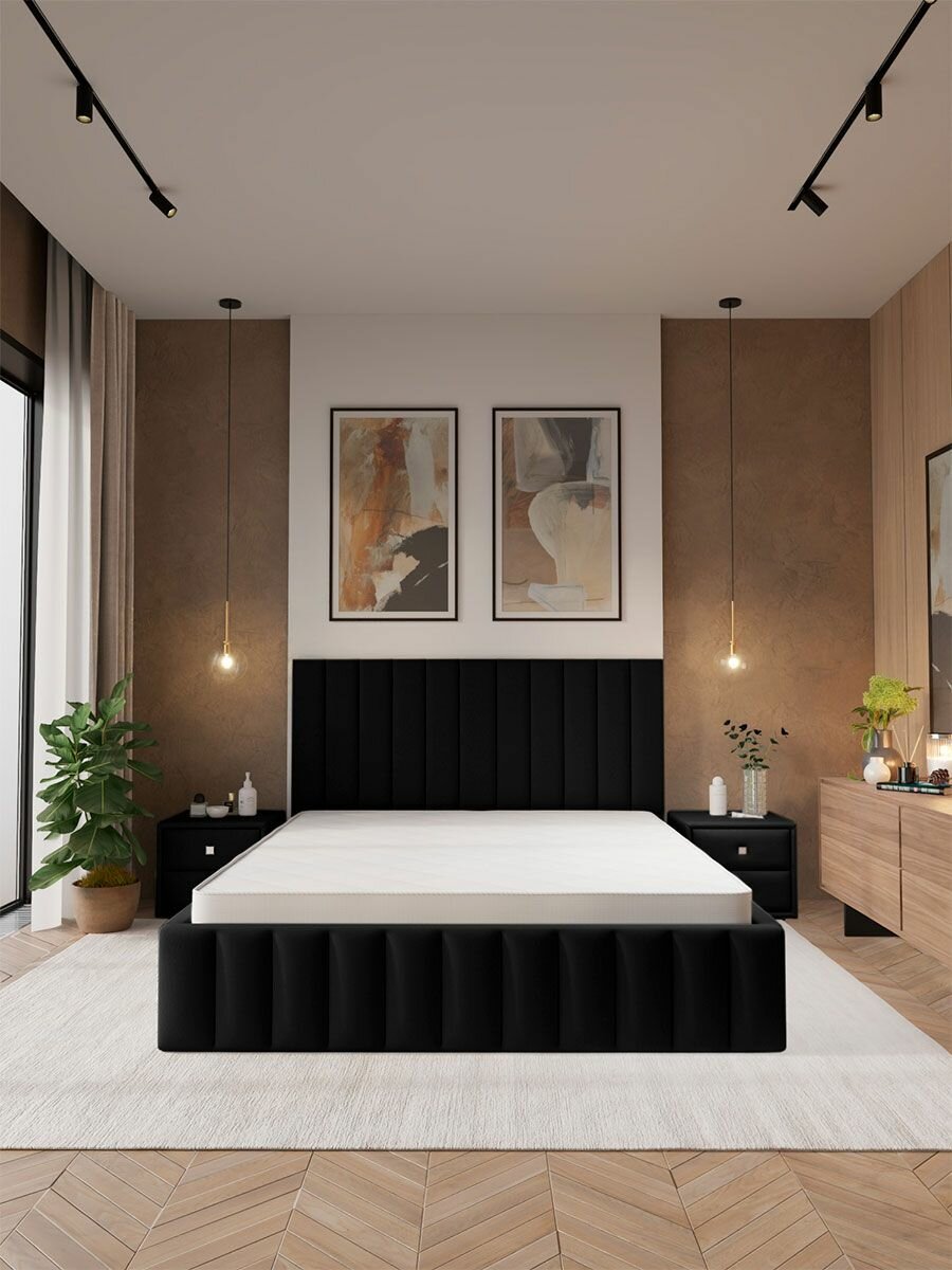 Кровать двуспальная Микс Интерьер 140х200 с подъемным механизмом, Альпия с мягким изголовьем для дома и спальни, ортопедическое основание, ящик для белья