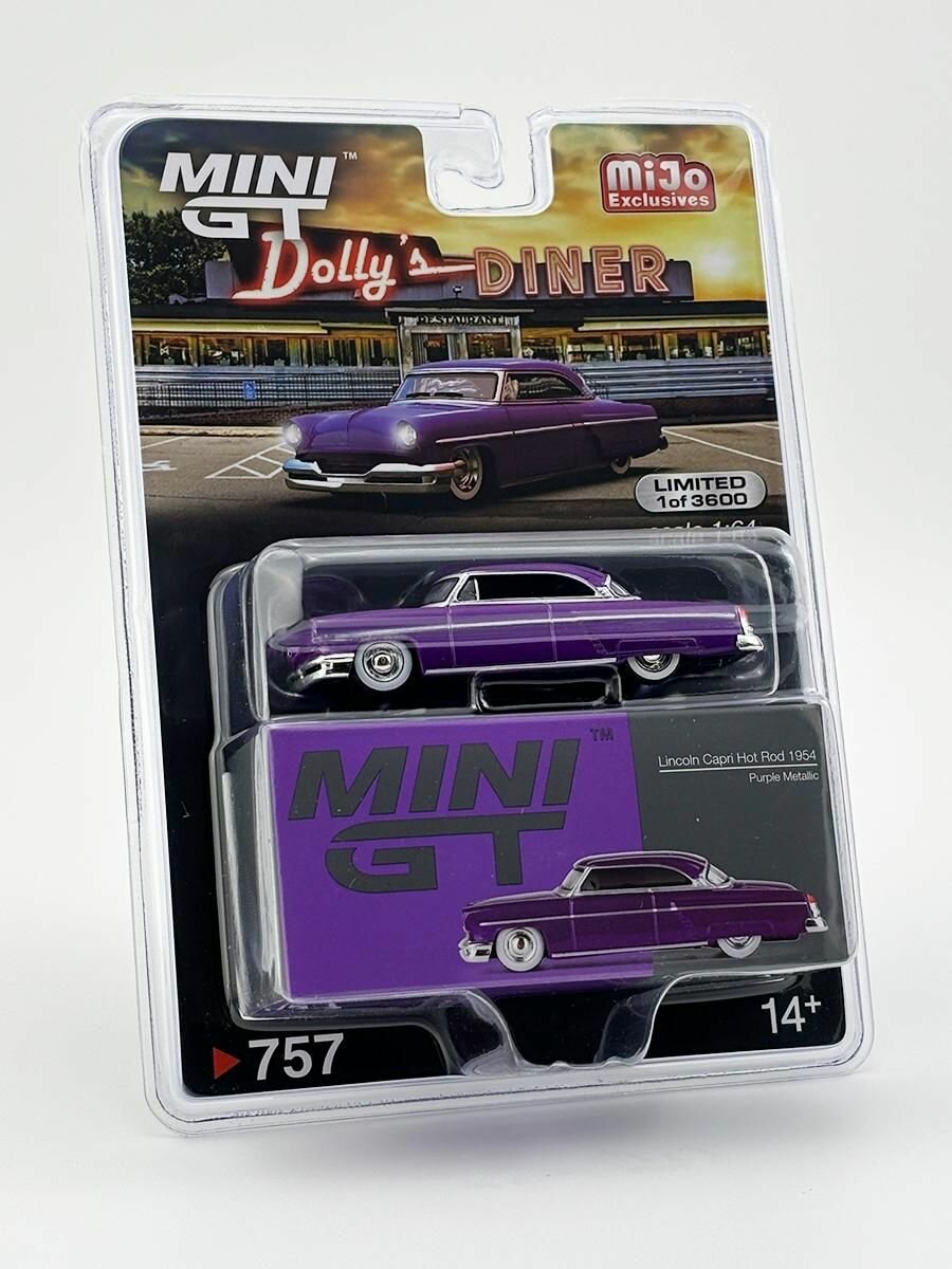 Машинка MINI GT1/64 #757 Lincoln Capri Hot Rod 1954 Purple Metallic mijo Die-cast Alloy Car Model Collection Gift