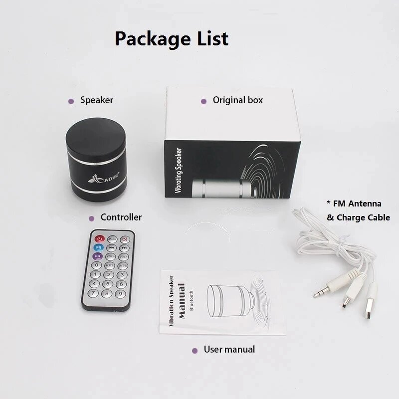 Adin пульт дистанционного управления Bluetooth-динамик с вибрацией и FM-радио Вибродинамик 20 Вт Беспроводной сабвуфер Бас Саундбар Колонки Телефон