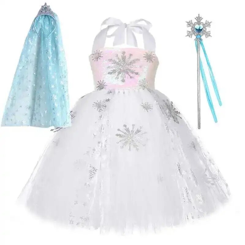 Блестящие костюмы Эльзы со снежинками для девочек, блестящие платья принцессы 3T, Dress Set 3