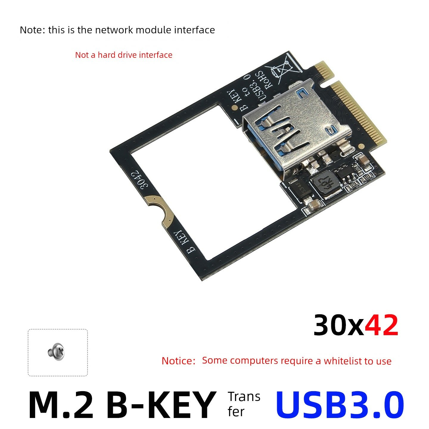 Адаптер M.2 B-Key к USB 3.0 для SSD, размеры 30x42 мм, совместимый с интерфейсом PCIe M.2