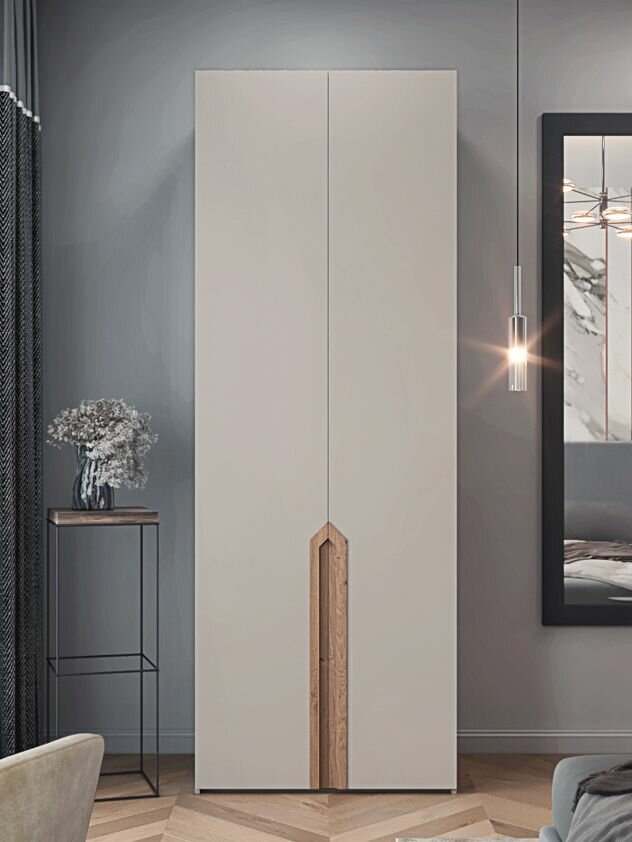 Casa Mia 60х50х210см. Дизайнерский шкаф в детскую комнату узкий распашной,2-дверный, кашемир , ручка из массива дуба