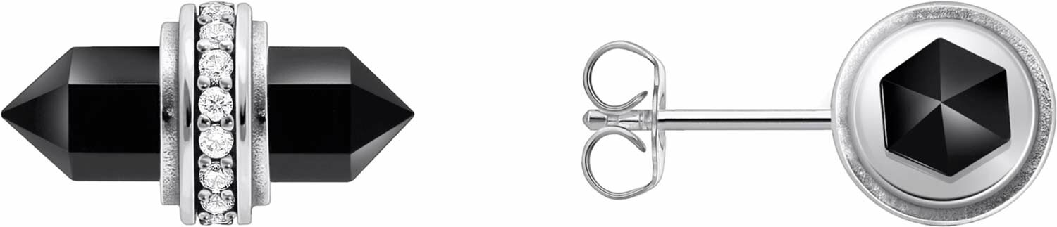 Серьги конго, серебро, 925 проба, чернение, оникс, фианит