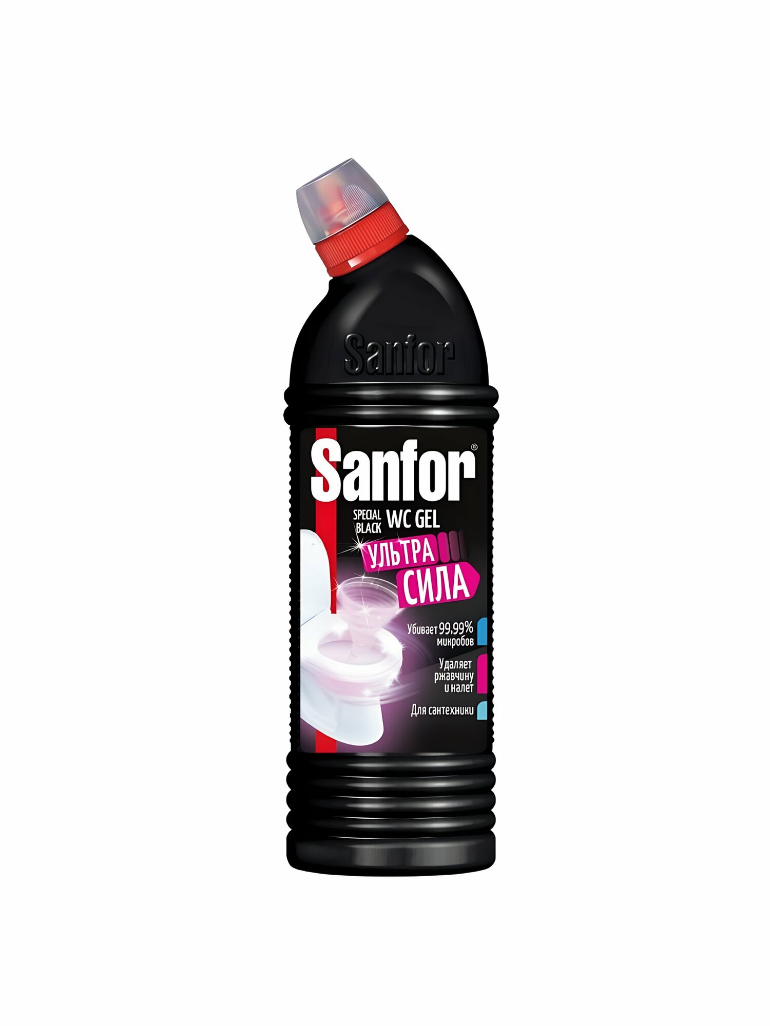Средство для унитаза Sanfor Special Black 100% сила, гель, 750 мл. Эффективная бытовая химия для чистки сантехники