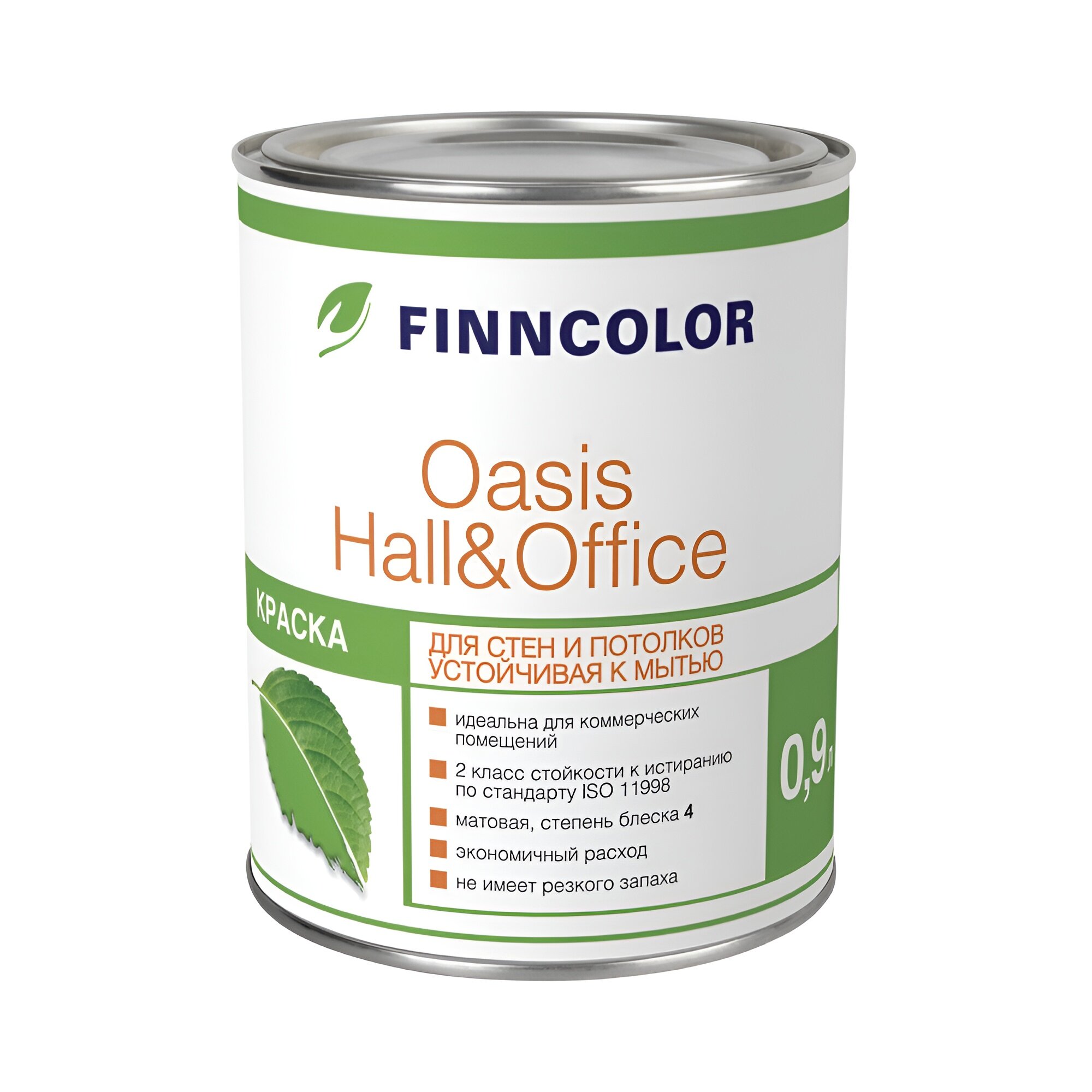 Краска для стен и потолков моющаяся Oasis Hall@Office FINNCOLOR 0,9л бесцветный (база С)