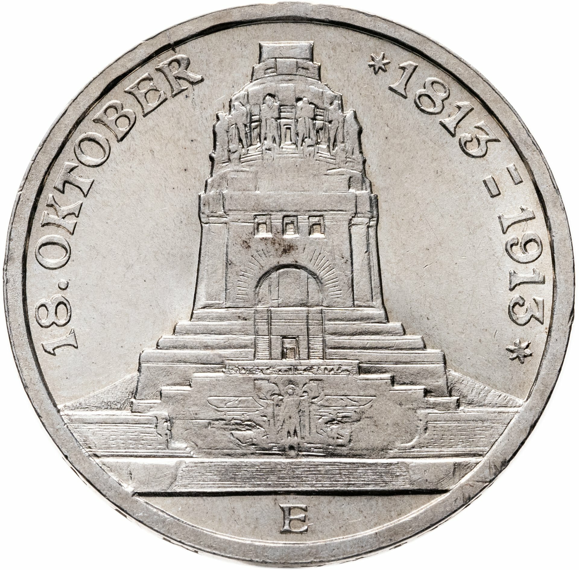 Германия Империя, Саксония 3 марки mark 1913 "100 лет битвы при Лейпциге битве народов", Серебро 900, в сохранности UNC