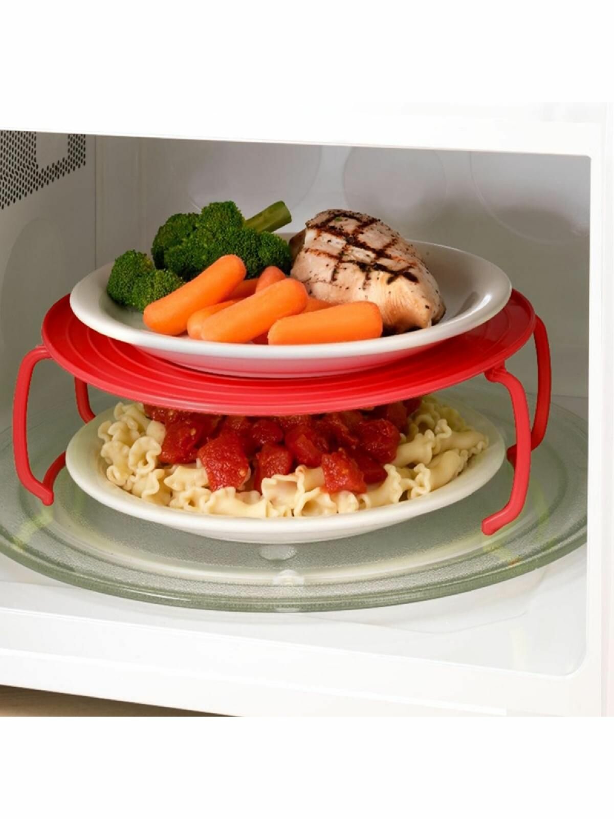 (1 шт) Многоуровневая подставка-пароварка для микроволновки - красная