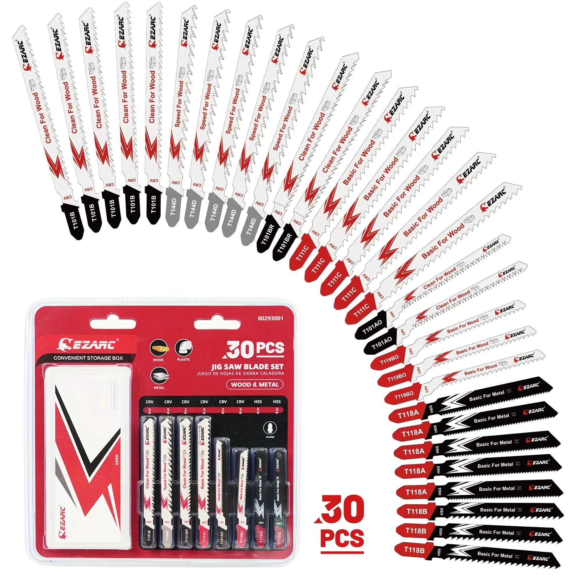 Набор полотен для лобзика, 30 шт, с футляром для хранения, различные сменные полотна для лобзика с Т-образным хвостовиком для резки дерева, пластика и металла