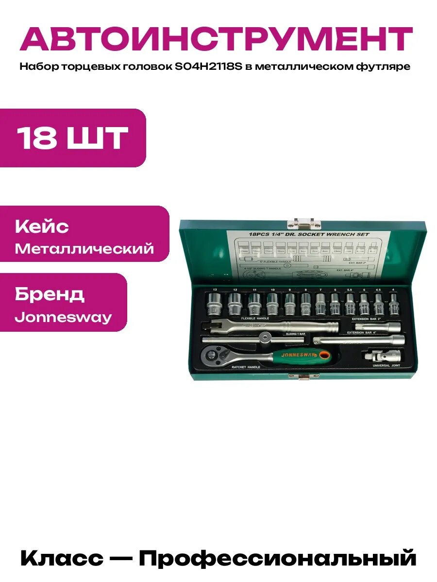 Набор торцевых головок 1/4 дюйма с трещоткой в металле кейсе