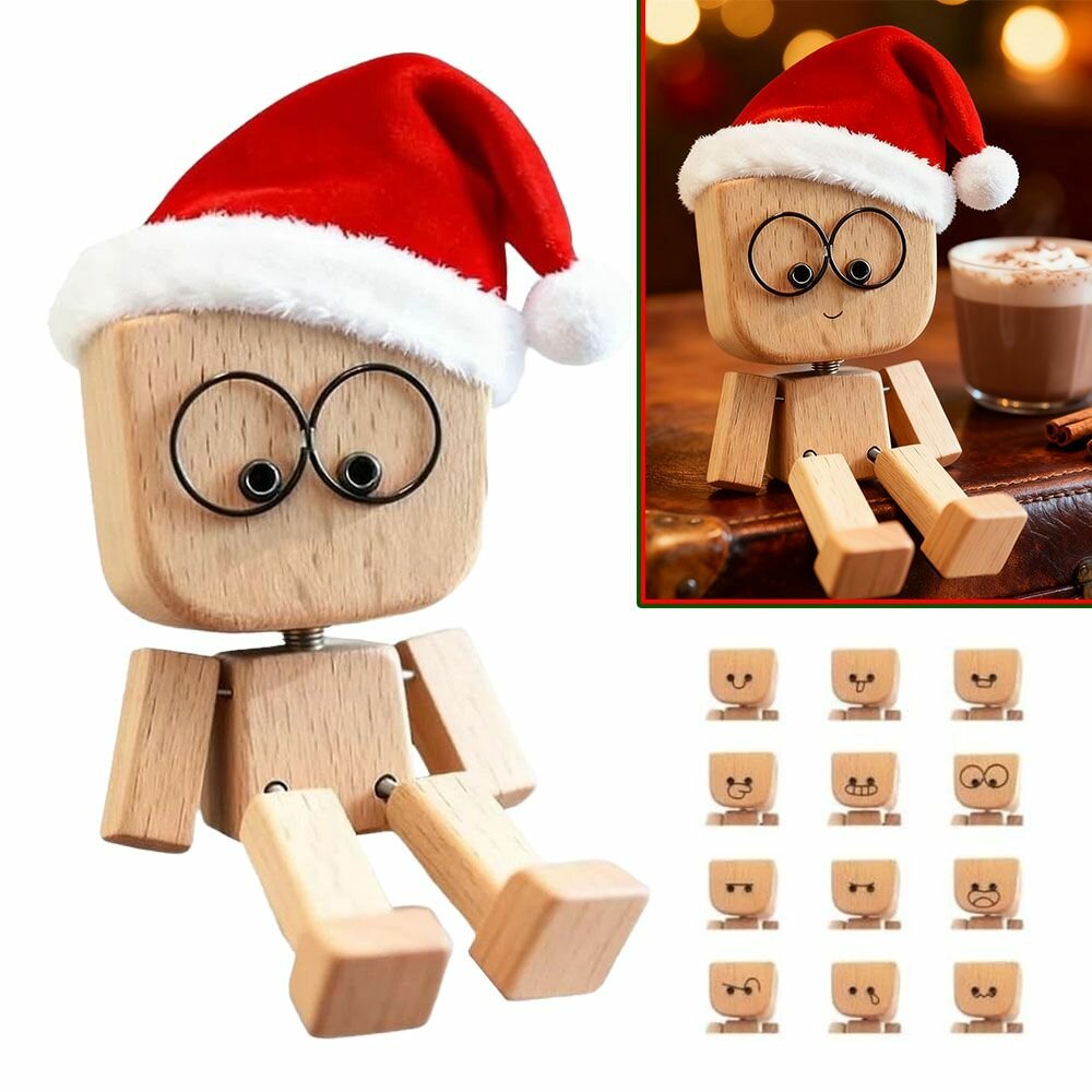 Набор фигурок N1 "Деревянный человечек", рождественский, с 12 магнитными выражениями лица