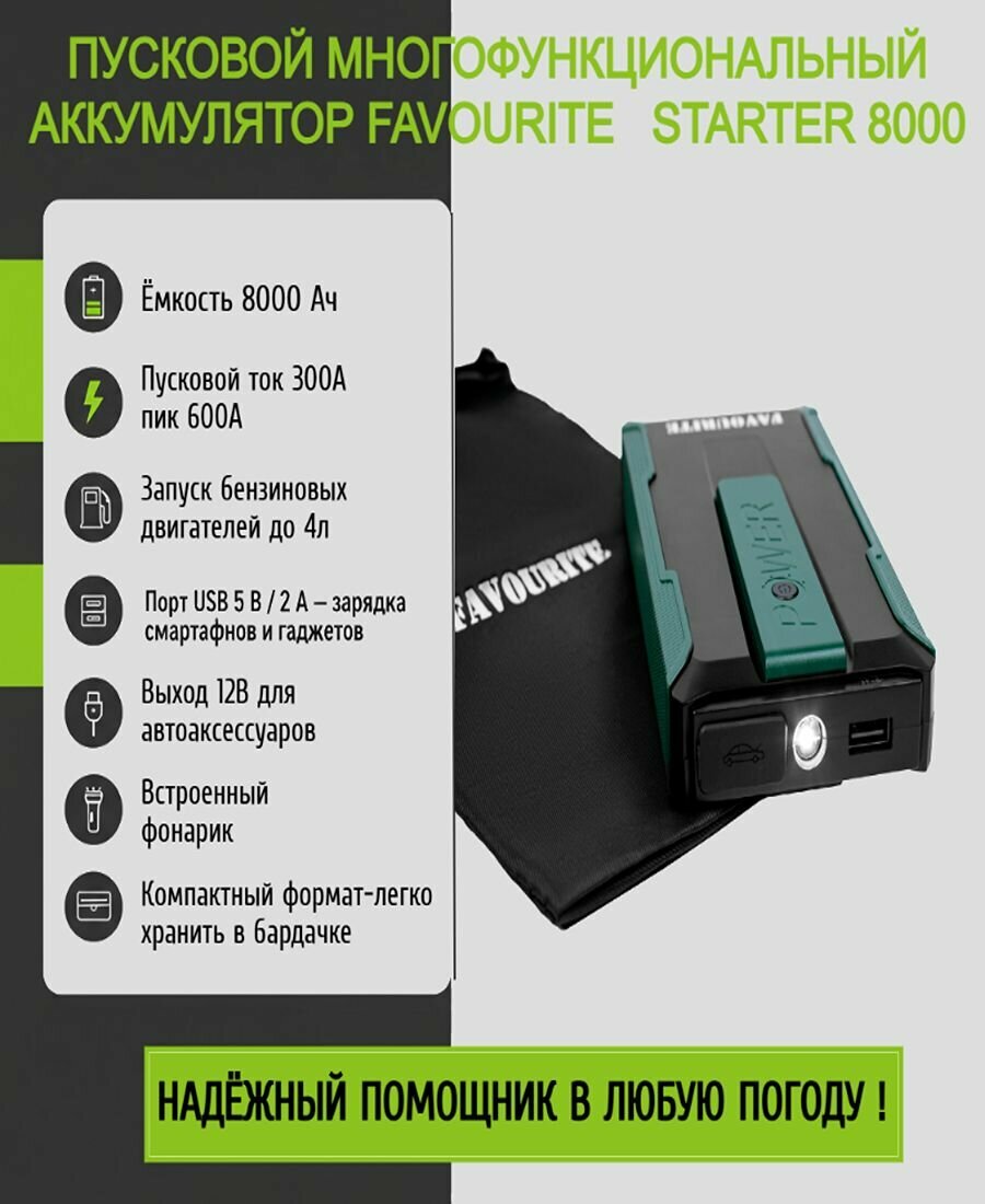 Пусковое устройство FAVOURITE STARTER 8000 мА/ч (пускач) для автомобиля, (стартовый) 600А. Напрямую у производителя