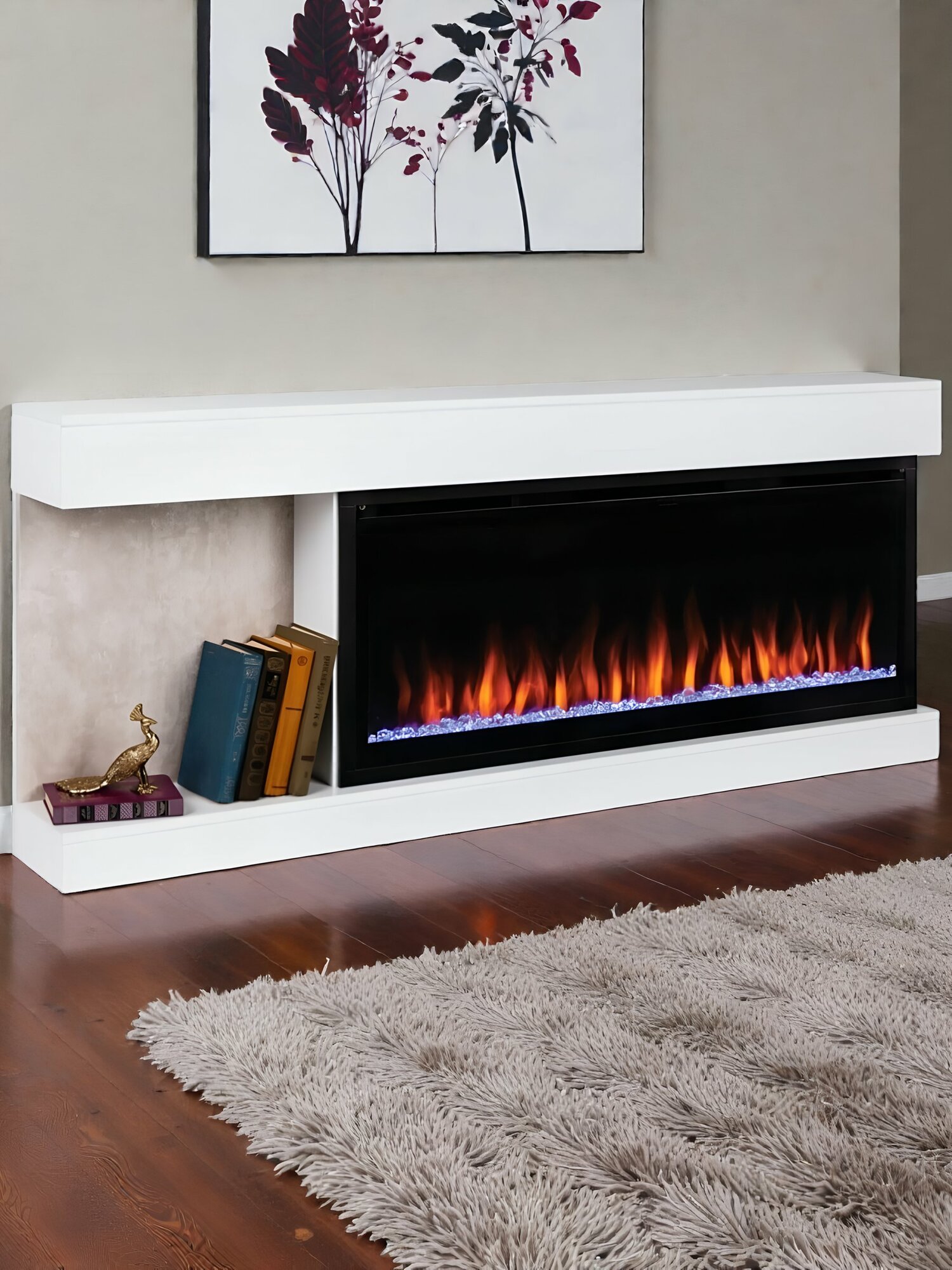 Электрокамин RealFlame Contempo 42 Wt Saphir 42, 1.6 кВт, напольный, белый, с пультом, конвективный обогрев, звук
