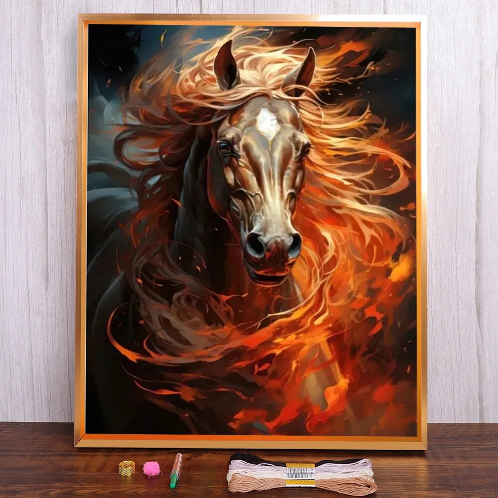 Вышивка крестом "Лошадь в огне", 30x40см, 14CT