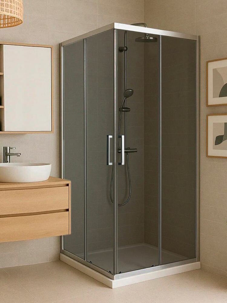 Душевой уголок Royal Bath 85х75х200 закаленное стекло 6 мм тонированное профиль сатин