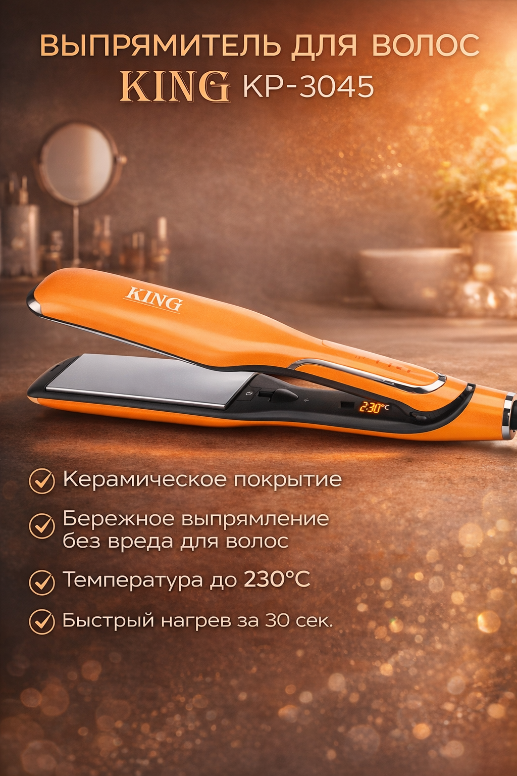 Выпрямитель для волос KING KP-3045 керамический утюжок профессиональный VoltGrid для укладки