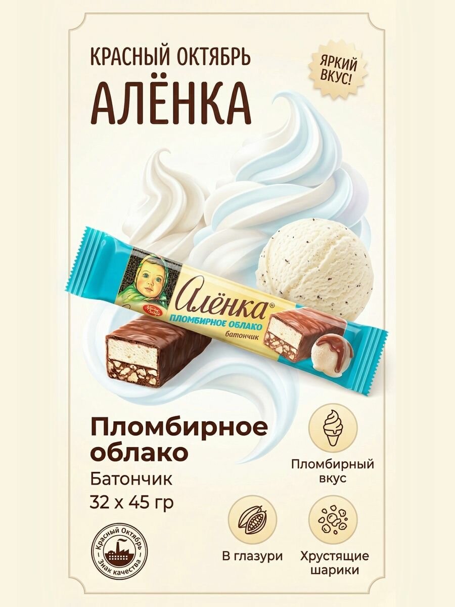 Батончик Красный Октябрь "Аленка" Пломбирное облако 32*45 гр.