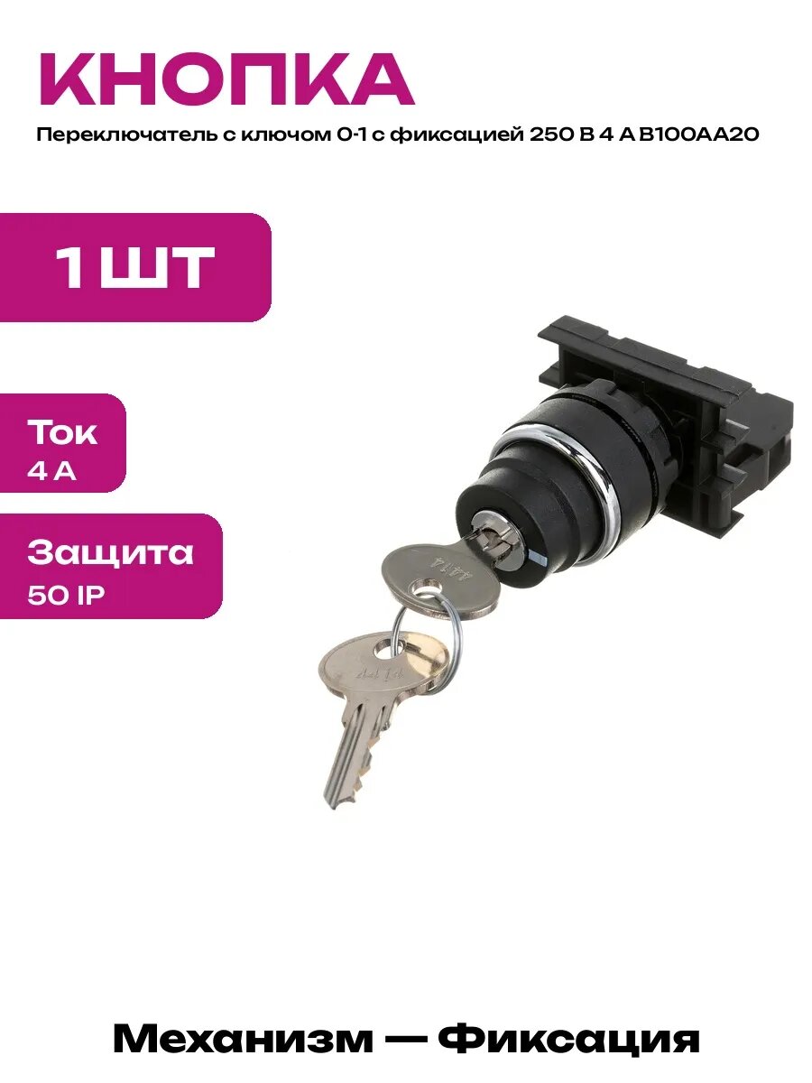 Кнопка переключатель 0-1 с фиксацией 250 В AC 4 А 220 В 50IP