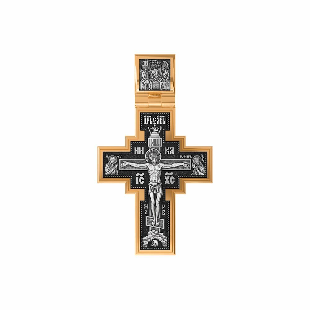 Крестик, серебро, 925 проба, чернение, золочение