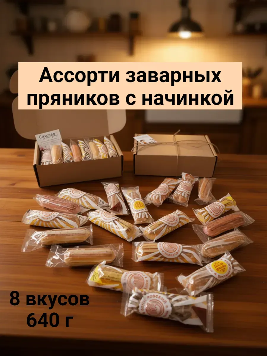 Набор пряников богословский "Ассорти", 8 вкусов, без ГМО и пальмового масла, 640г