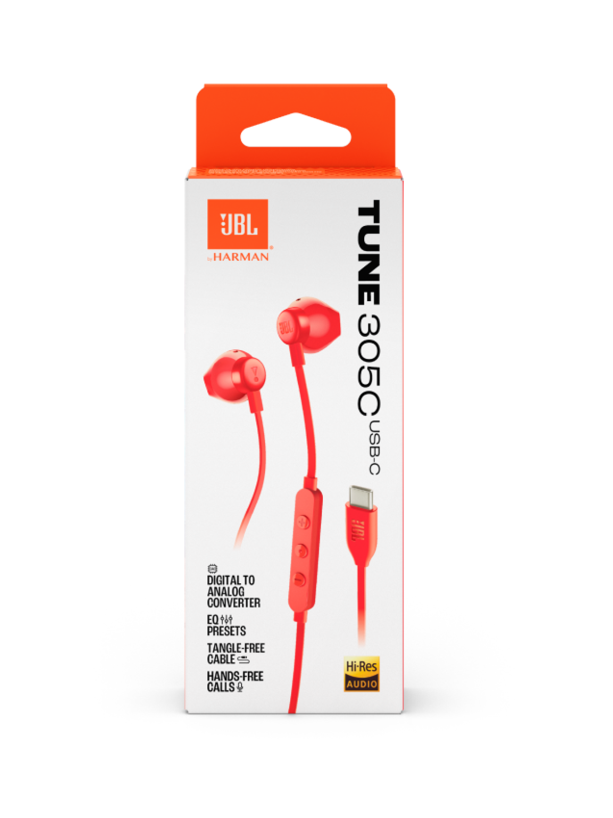 Наушники проводные JBL Tune 305C, внутриканальные, красные USB