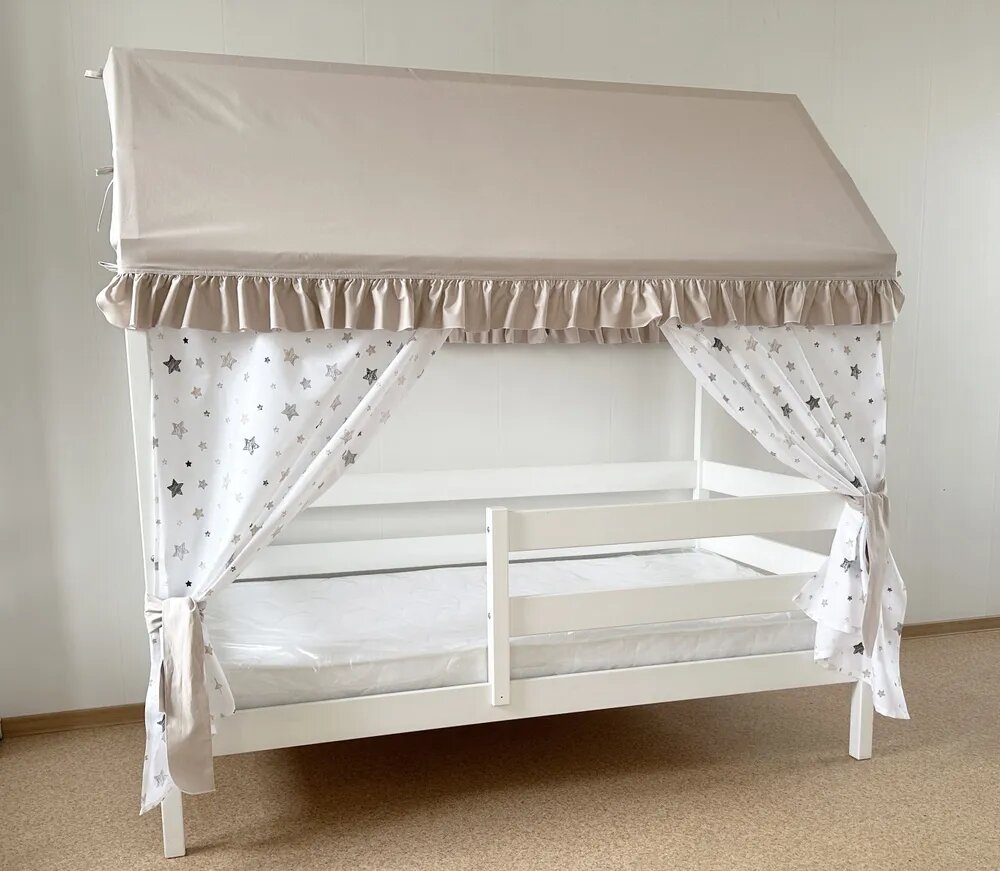 Балдахин на кроватку домик 80х160 см. Крыша на кровать домик со шторками ТД-36