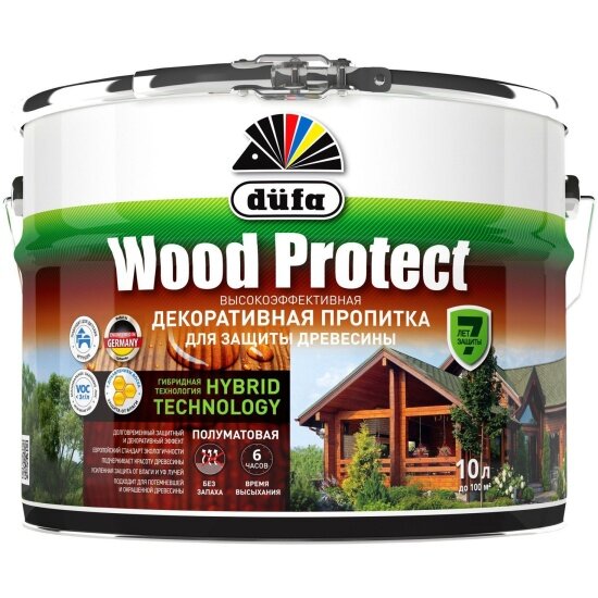 Пропитка декоративная для защиты древесины Dufa Wood Protect белый 9 л