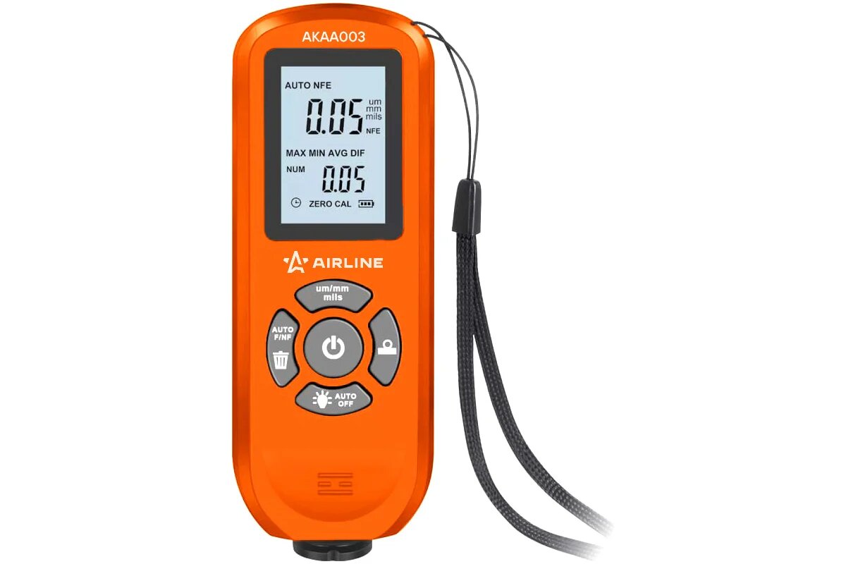 Толщиномер лакокрасочного покрытия AIRLINE AKAA003 – точность 1 µм, автообнаружение черного и цветного металла, V‑образный паз для изогнутых поверхностей
