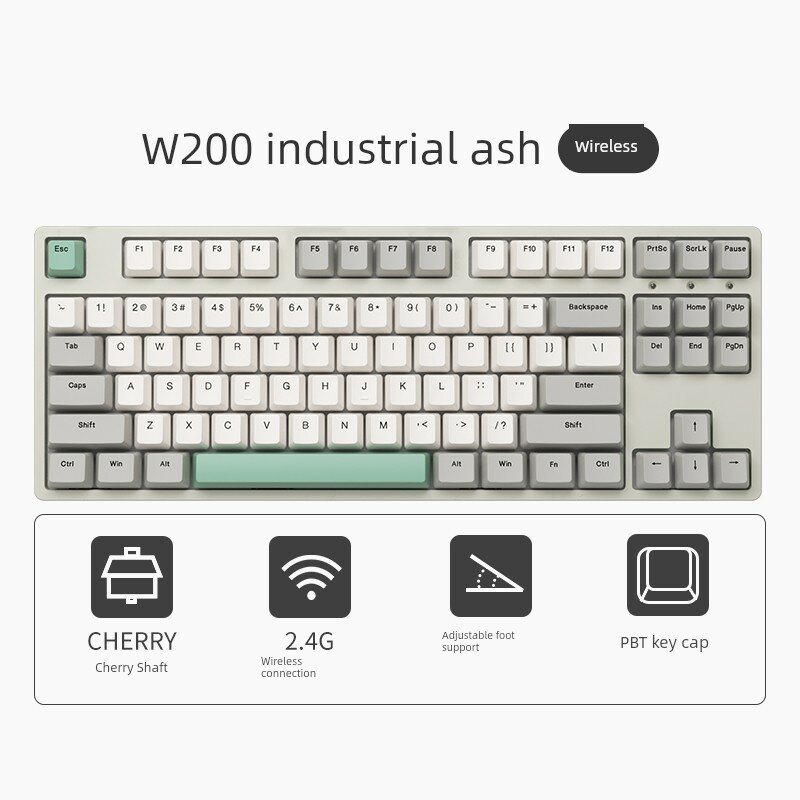 IKBC W200 Промышленный серый Беспроводная 2.4G Клавиатура с красной осью Cherry 87 клавиш для офиса