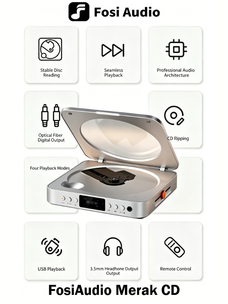 FosiAudio Merak Проигрыватель компакт-дисков, декодирующий усилитель для ушей, проигрыватель альбомов HIFI