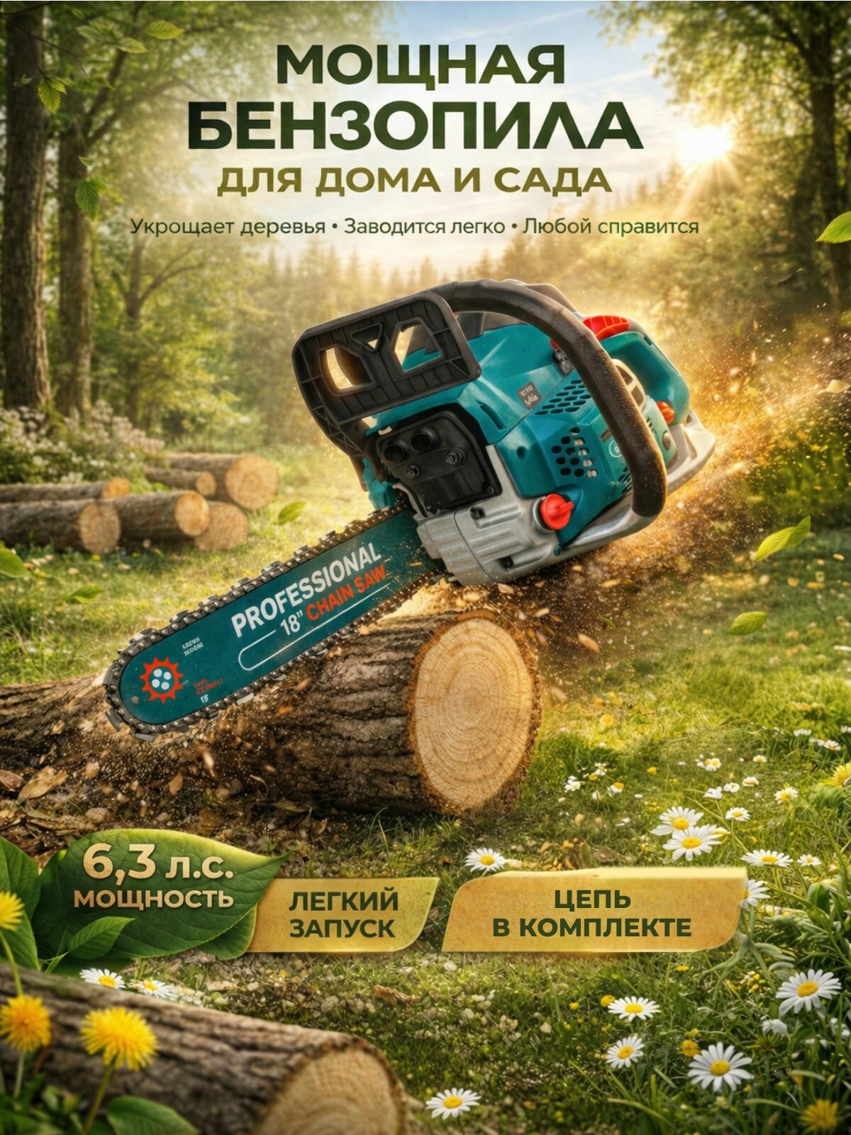 Бензопила фотон БП-12000 цепная бензиновая