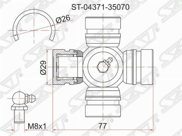 Крестовина SAT ST-04371-35070 кардана RR TY LCR UZJ100, Surf #185, Dyna 150/200 LY1##/21#, BU2## RR