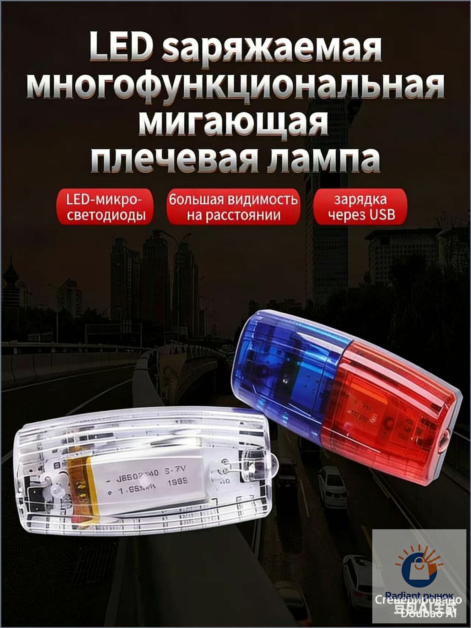 Проблесковый маяк для автомобиля, светодиодный маяк, магнитное крепление, 4 режима работы, аварийная сигнализация, для спецтехники, водонепроницаемый, для грузовиков