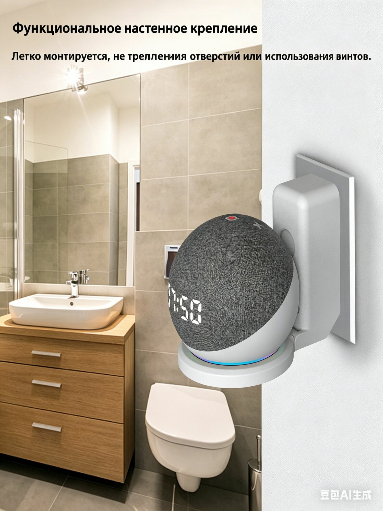 Держатель-крепление на розетку для Echo Dot 4-го поколения с органайзером кабеля, белый