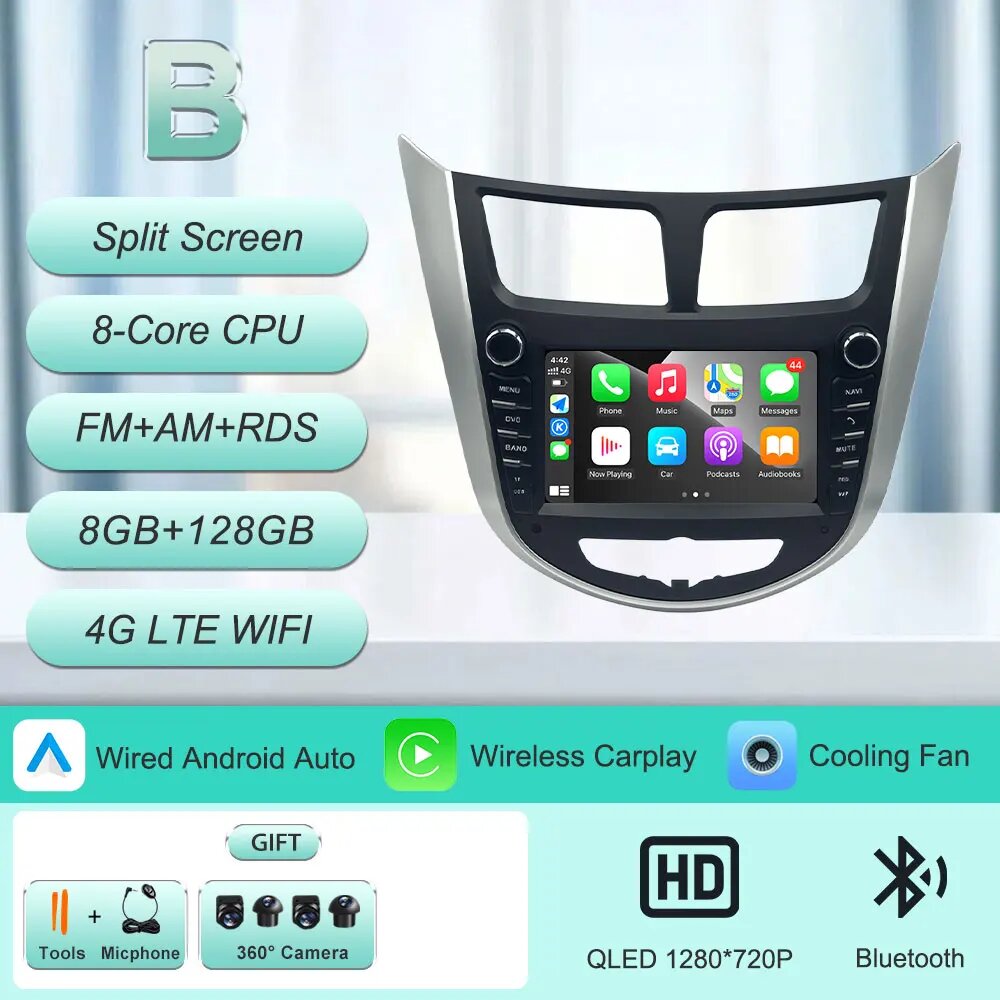 Android автомагнитола для Hyundai Solaris/Accent/Verna 2010-2016, 8G 128G, 360Cam, CarPlay