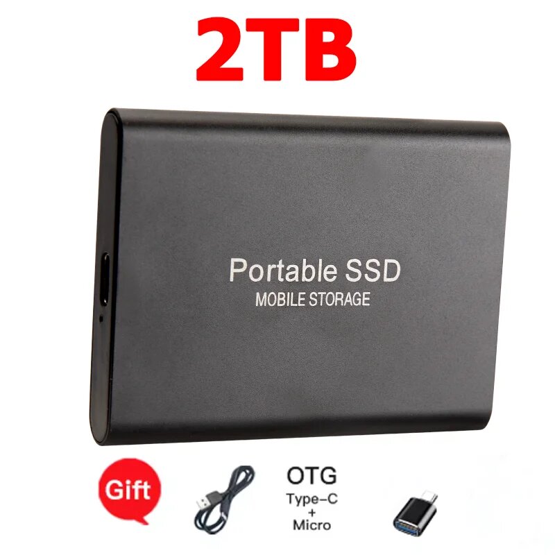 Портативный SSD 2 ТБ, USB 3.1, черный