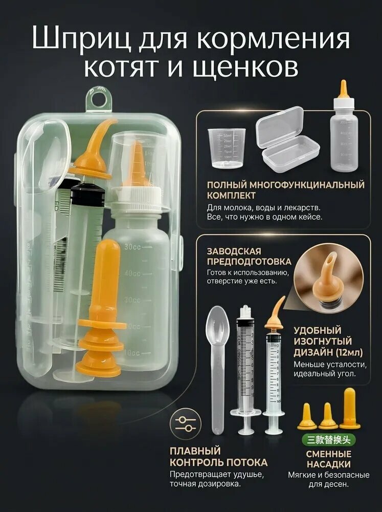 Шприц с соской для кормления животных и введения лекарств, многоразовый дозатор суспензий кошкам и собакам, набор для ухода за больными питомцами