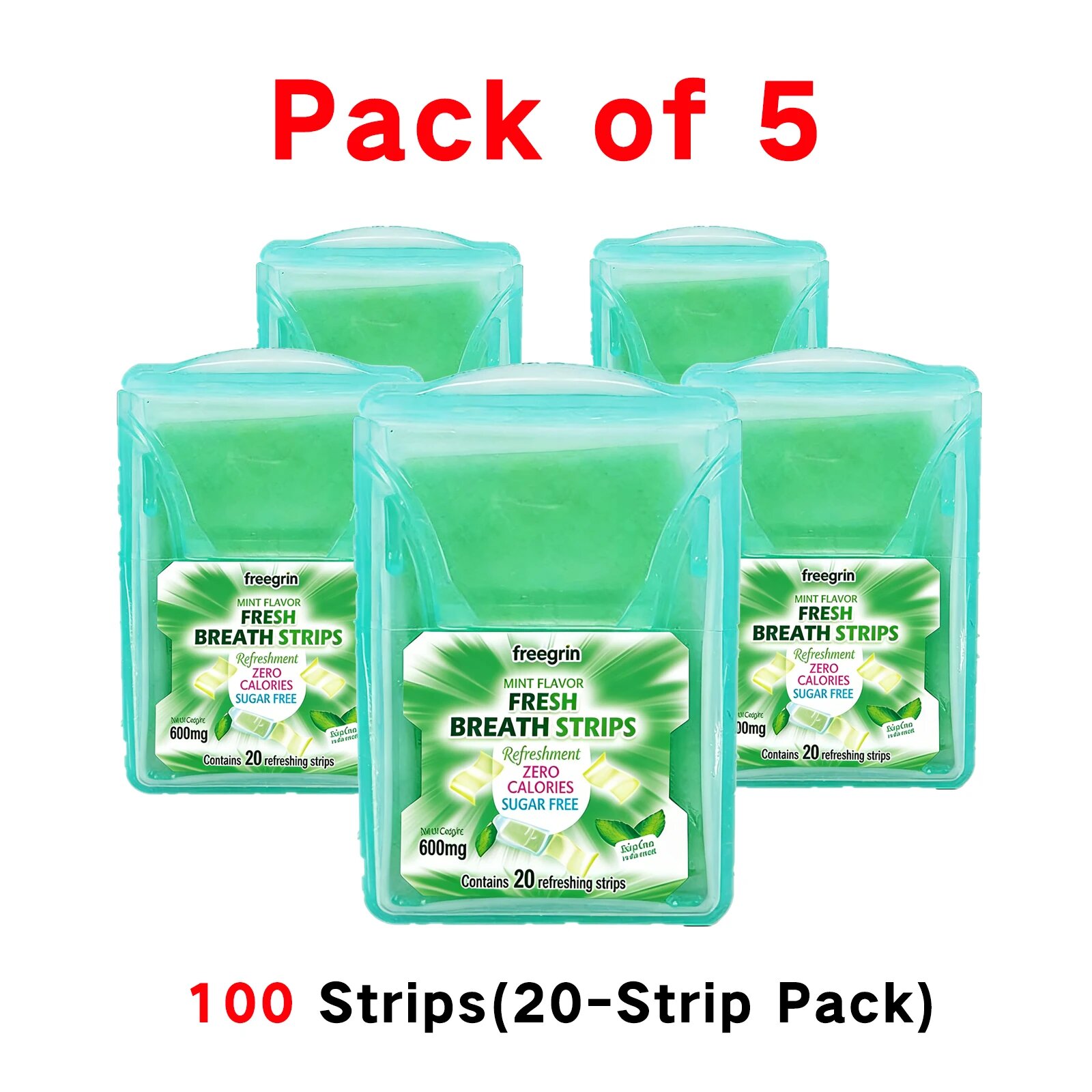 Fresh Breath Strips, Mint Flavor, Pack of 5 (100 Strips)