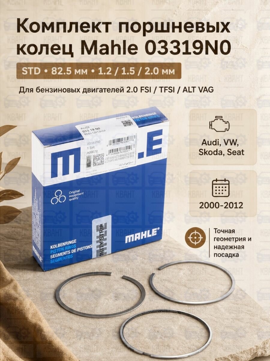 Комплект поршневых колец Mahle 03319N0 (стандартный размер STD, диаметр 82.5 мм, параметры 1.2-1.5-2.0 мм)