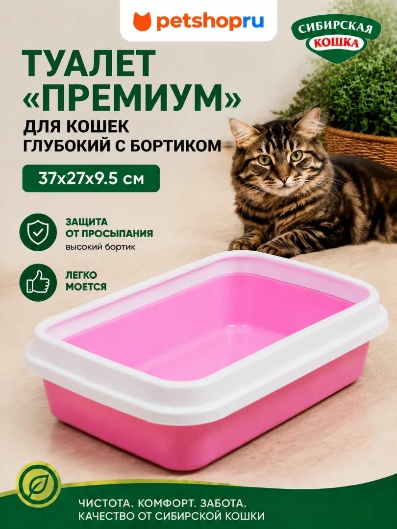 Туалет "Премиум" для кошек глубокий с бортиком, 37x27x9.5 см
