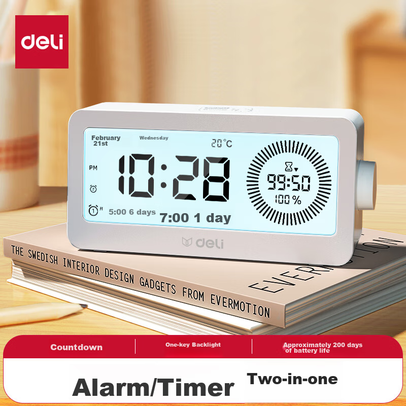 Deli Visual Timer, Student-Specific Alarm Clock, Wake-Up Aid, White, LE107