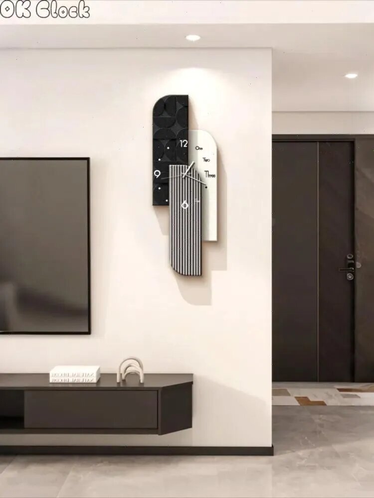 Настенные часы OK Clock, 58 см х 21 см, кварцевые, МДФ, стиль Модерн, темно-серый/коричневый