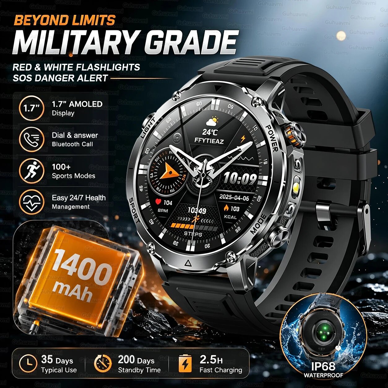 Smart Watch GPS 1400 mAh AMOLED IP68 Черный, Black