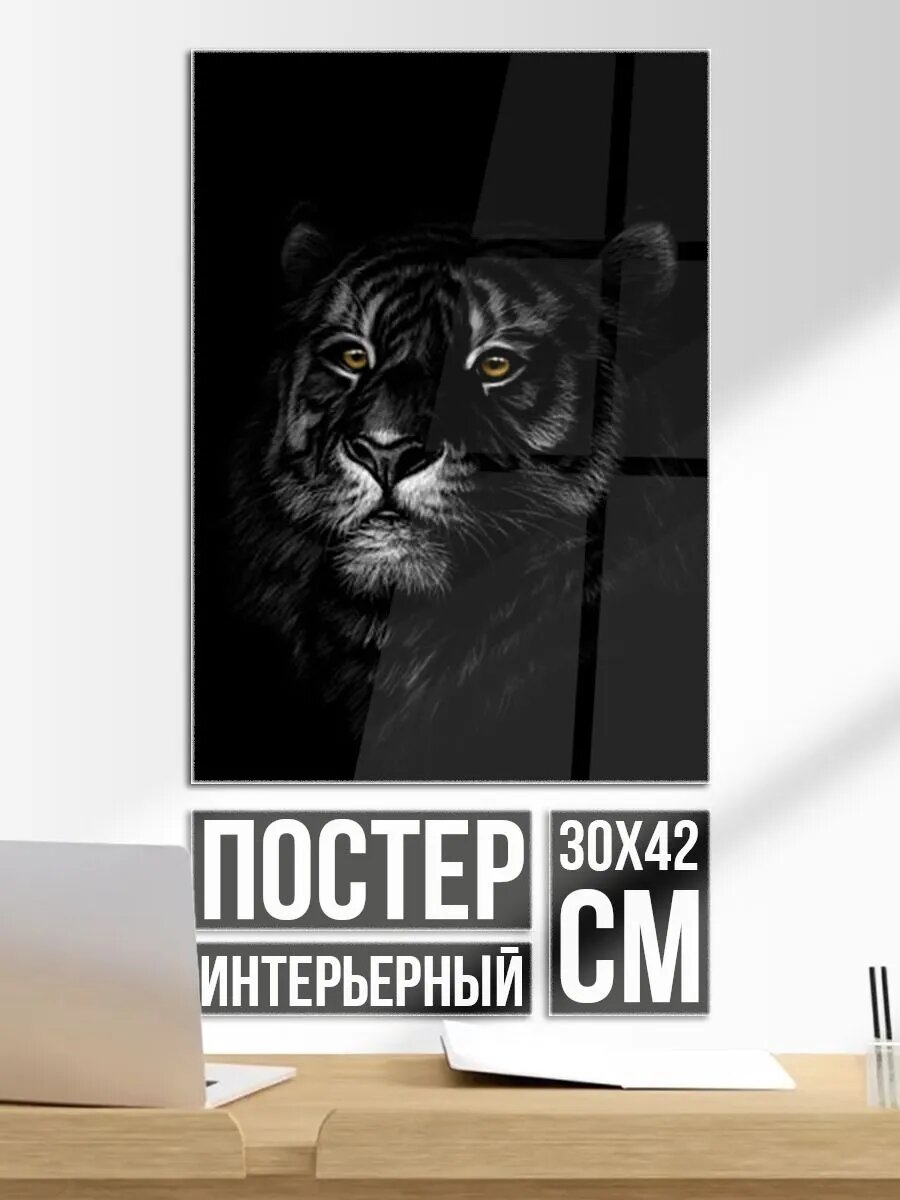 Постер на стену Голова хищного тигра