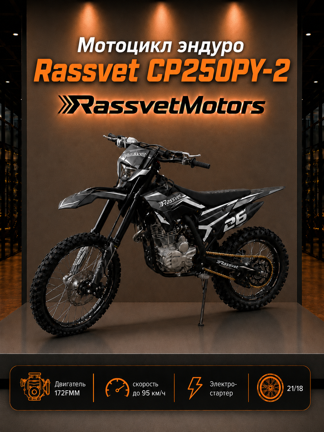 Мотоцикл эндуро Rassvet CP250PY-2 черный (2026 г, 249 см³, 95 км/ч)